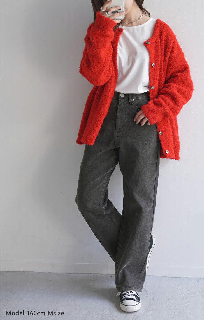 デニム ストレート ボトムス ヴィンテージライク ジーンズ レディース ズボン デニムパンツ ワイド ストレッチ 古着感 zip ポケット ...