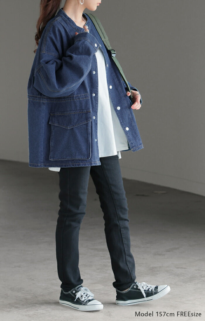 Gジャン ビッグ オーバーサイズ デニム アウター デニムジャケット レディース デニムシャツ トップス 綿 100 ノーカラー ジャケット – HUG.U（ハグユー）